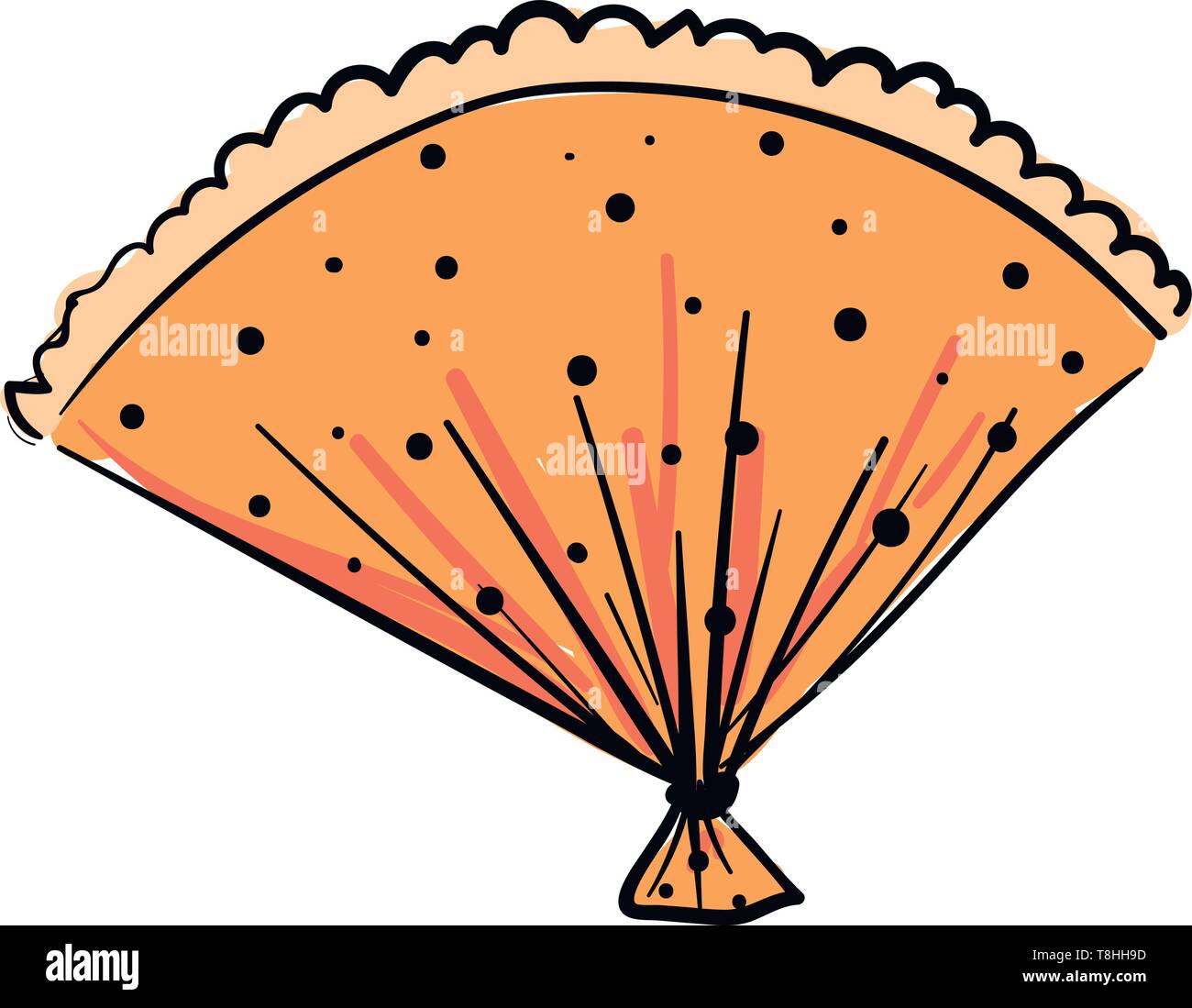 A fancy orange hand fan with black dots, vector, color drawing or ...
