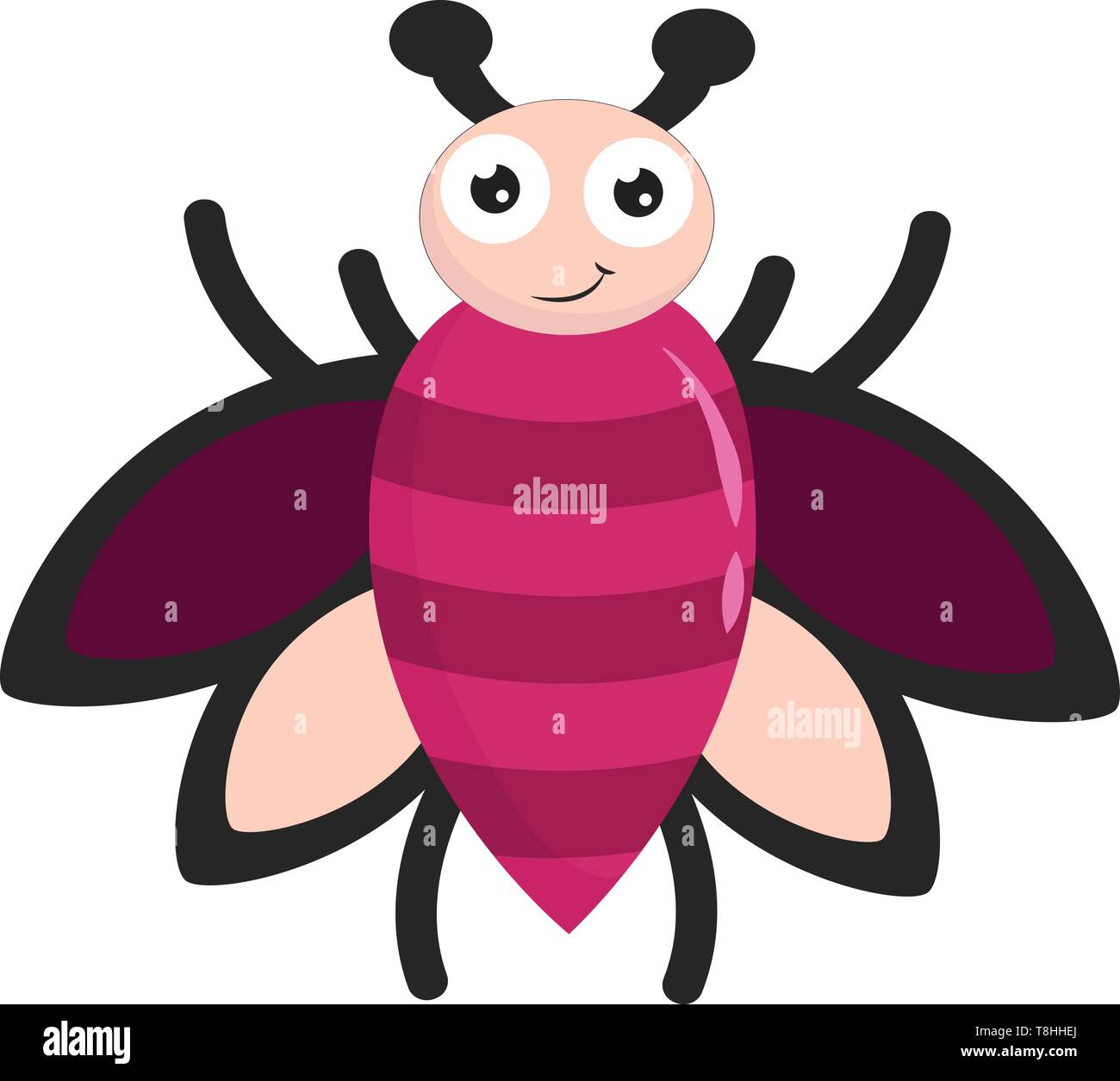 A happy pink striped fly with wings open, vector, color drawing or ...