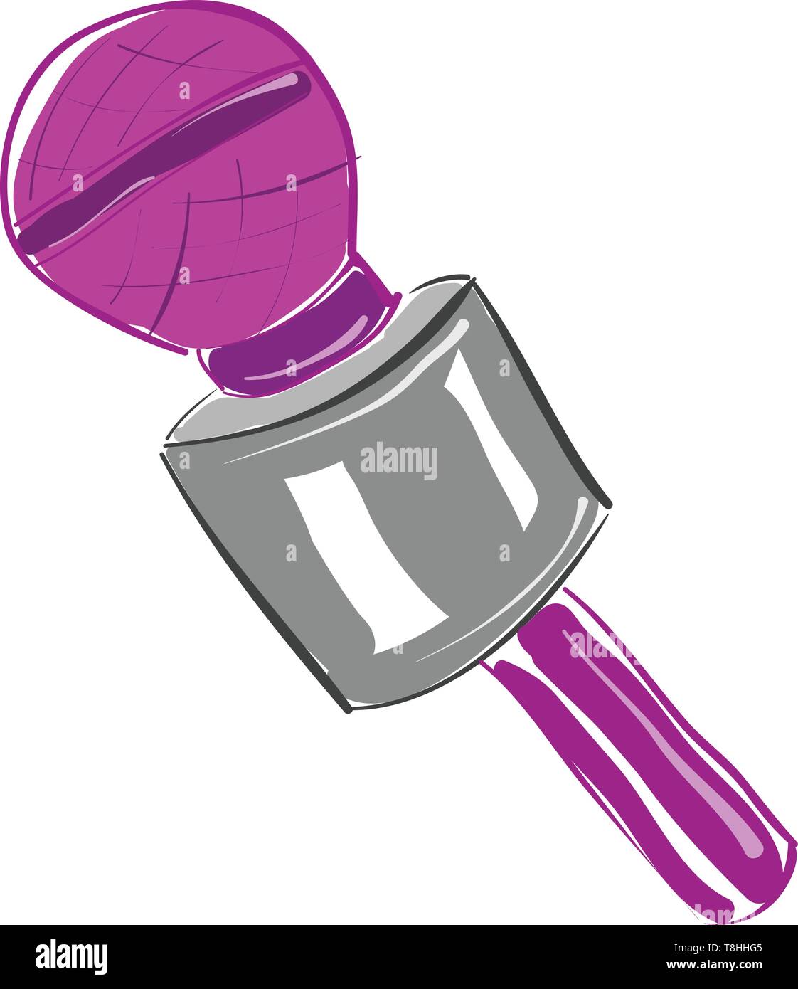 A pink microphone with gray base and a pink handle, vector, color ...