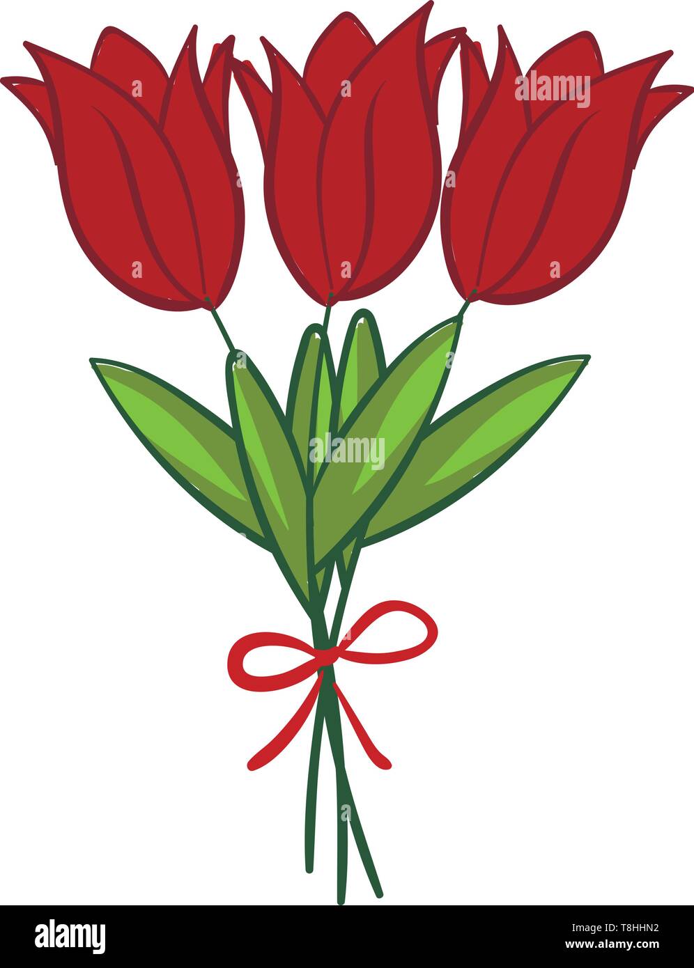 Three red poppy flowers tied together with a red ribbon, vector, color ...