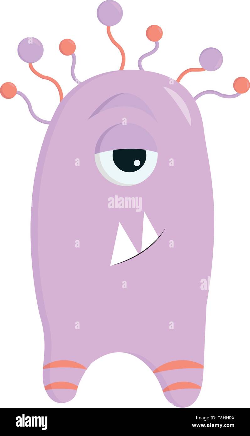 A purple monster with purple and pink antennas, vector, color drawing ...