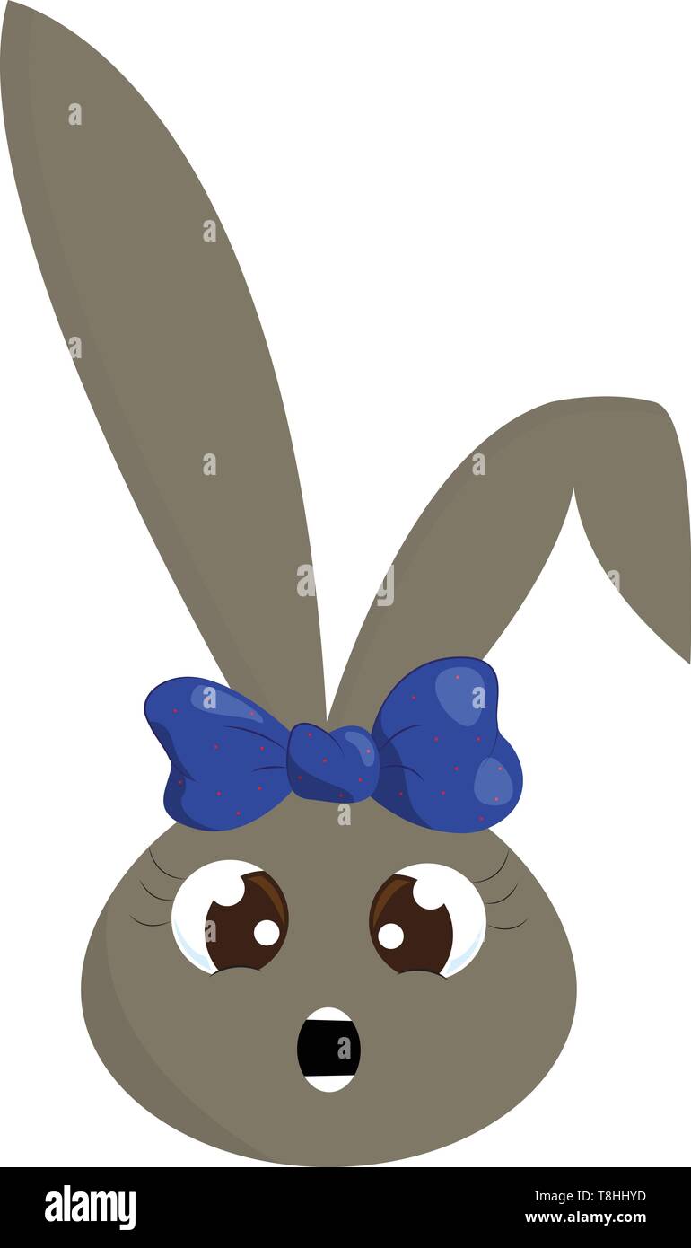 A cute little rabbit with cute eyes and a blue bow, vector, color ...