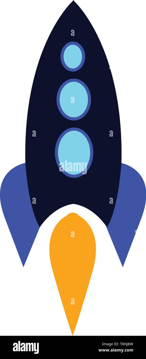 A white rocket with one window blasting off, vector, color drawing or ...