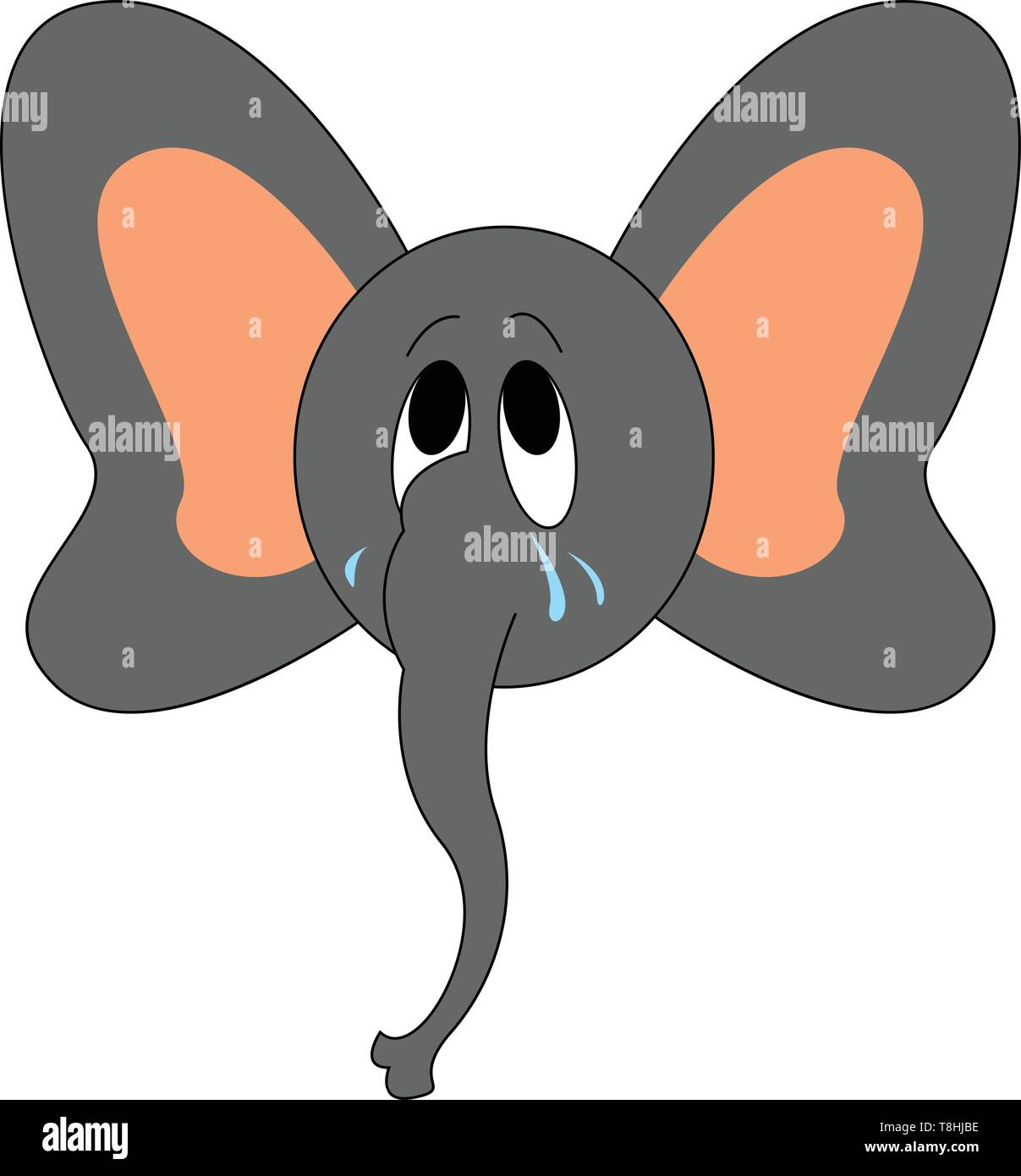 A sad baby elephant with tears falling down it's cheeks, vector, color ...