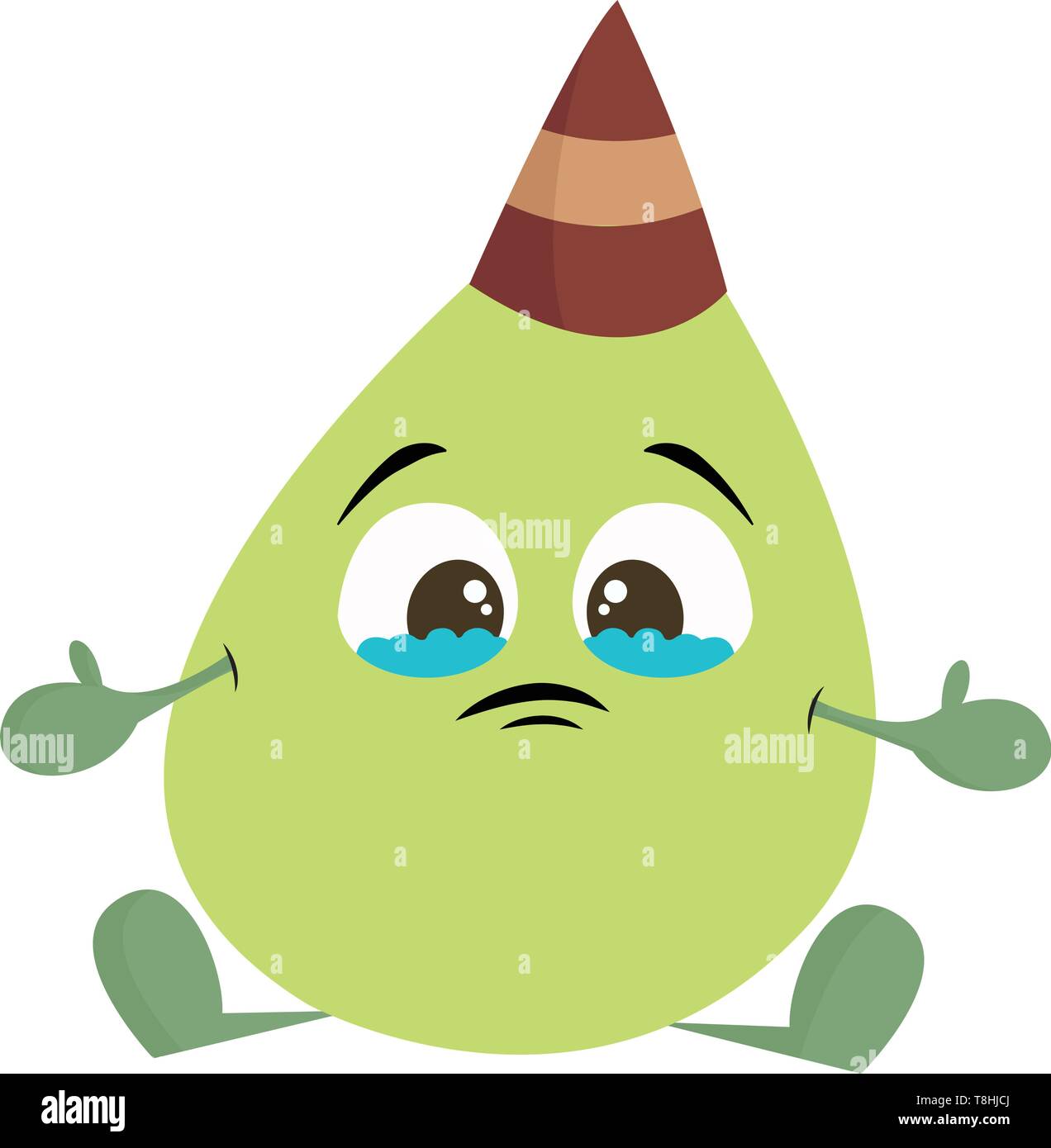 A green sad birthday monster sitting down, vector, color drawing or ...