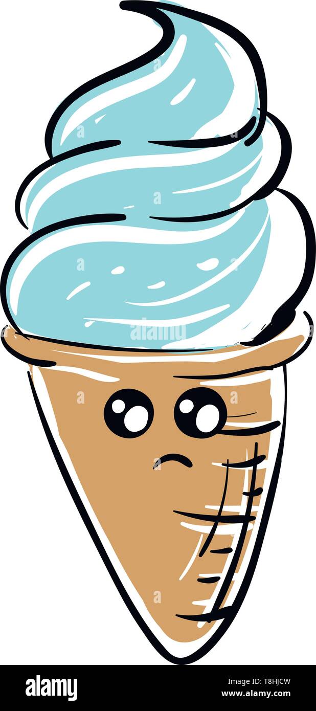 A sad vanilla ice cream cone, vector, color drawing or illustration ...