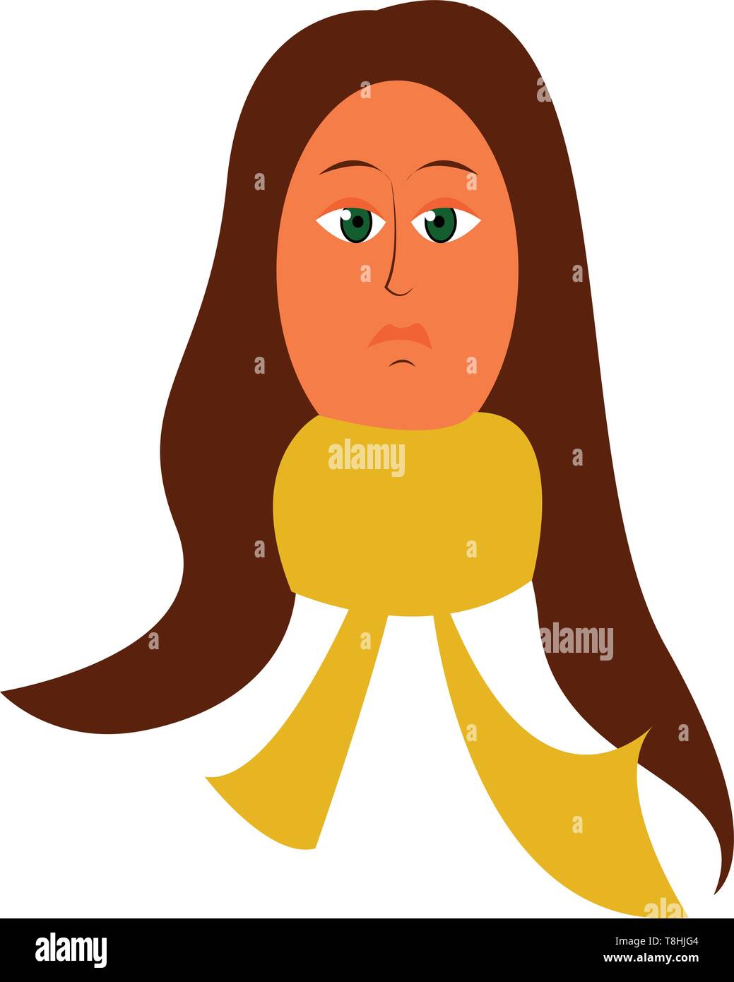 A Woman With Long Hair Wearing A Long Yellow Scarf Vector Color Drawing Or Illustration Stock