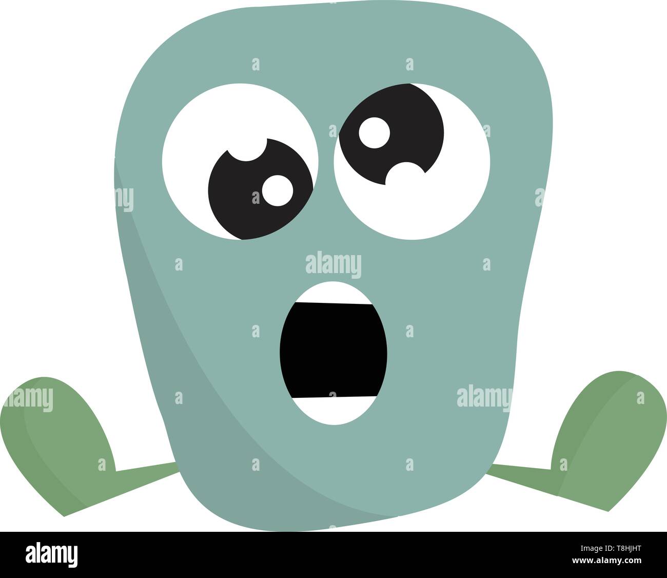 A cute little blue monster with confused eyes sitting down, vector ...