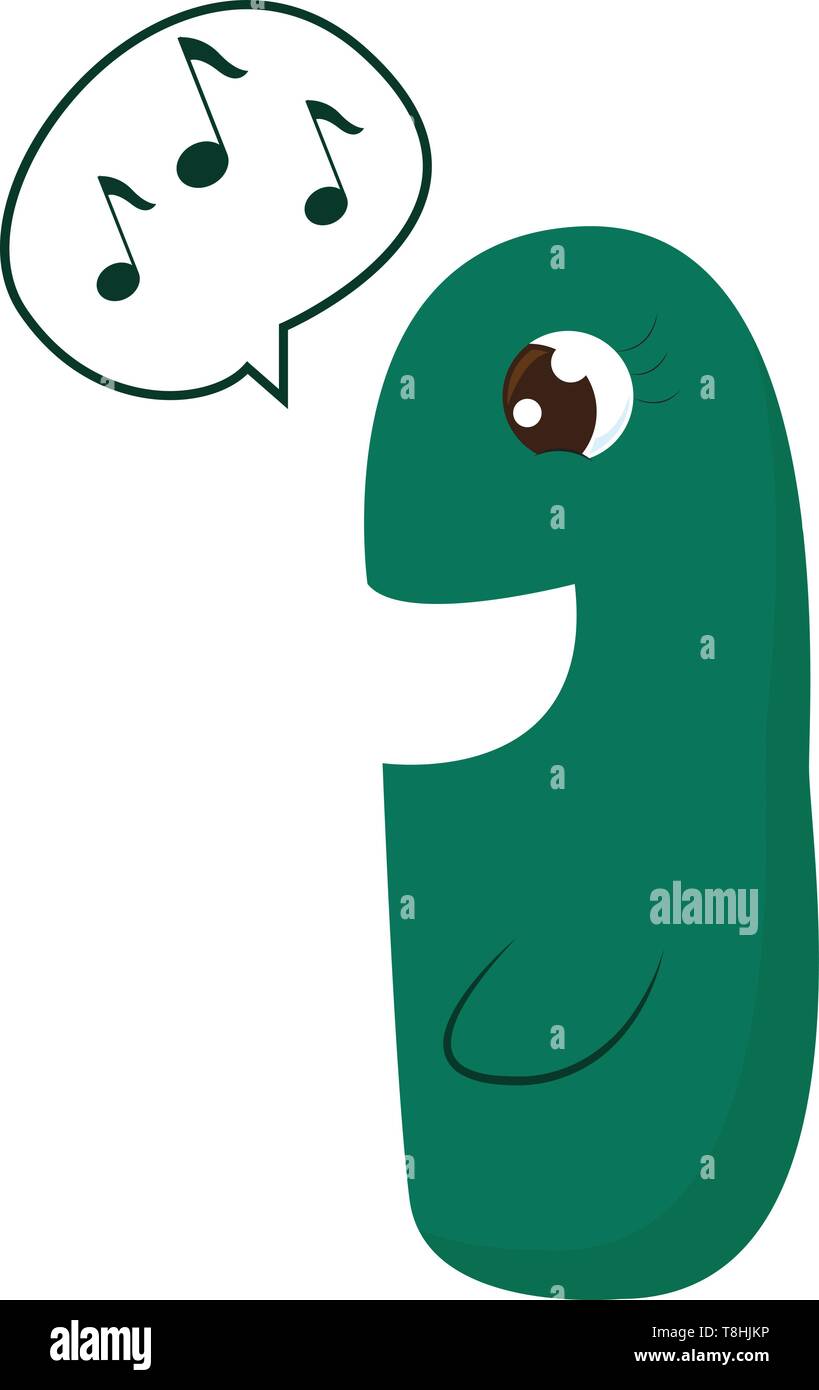 A green monster singing with cute eyes, vector, color drawing or ...