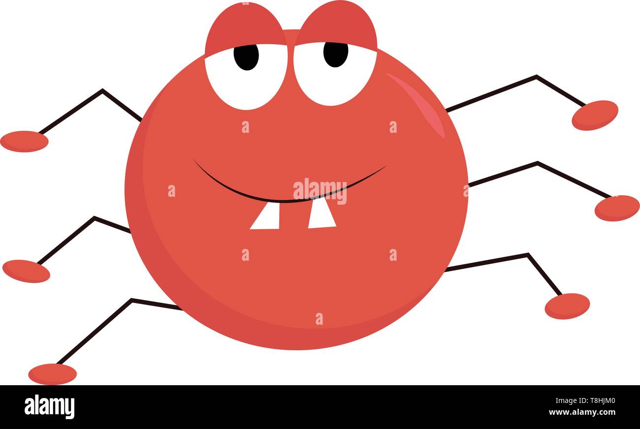 A red spider with six legs chilling sitting down, vector, color drawing ...