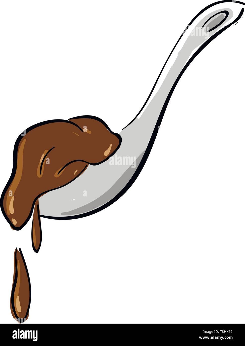 Sketch of a ceramic soup spoon containing the chocolate dripping out of ...