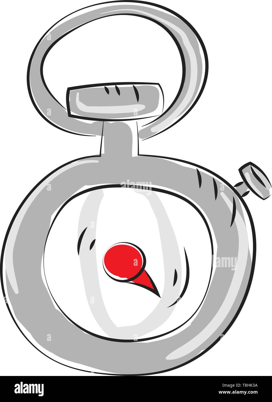 Painting of a grey-colored stopwatch and the case designed with a ...