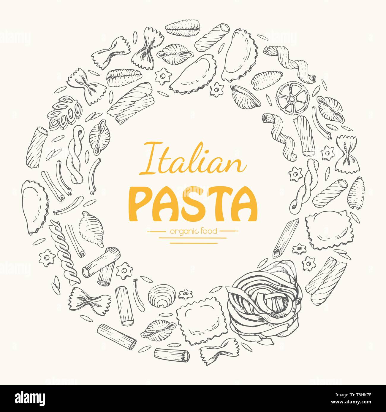Vector round frame of Italian pasta. Vector illustration for your ...