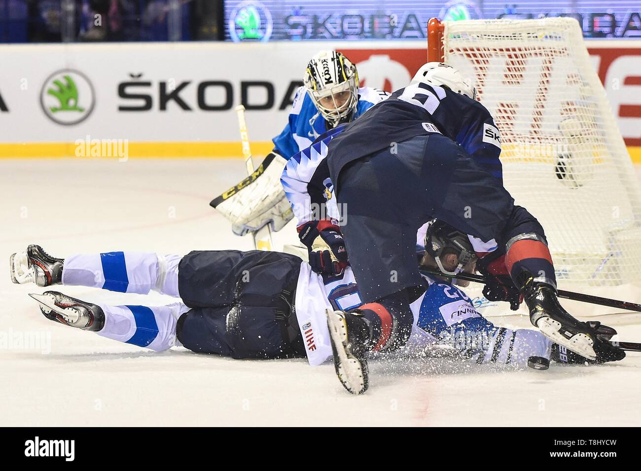 Kosice, Slovakia. 13th May, 2019. Veini Vehvilainen (back), goalie of ...