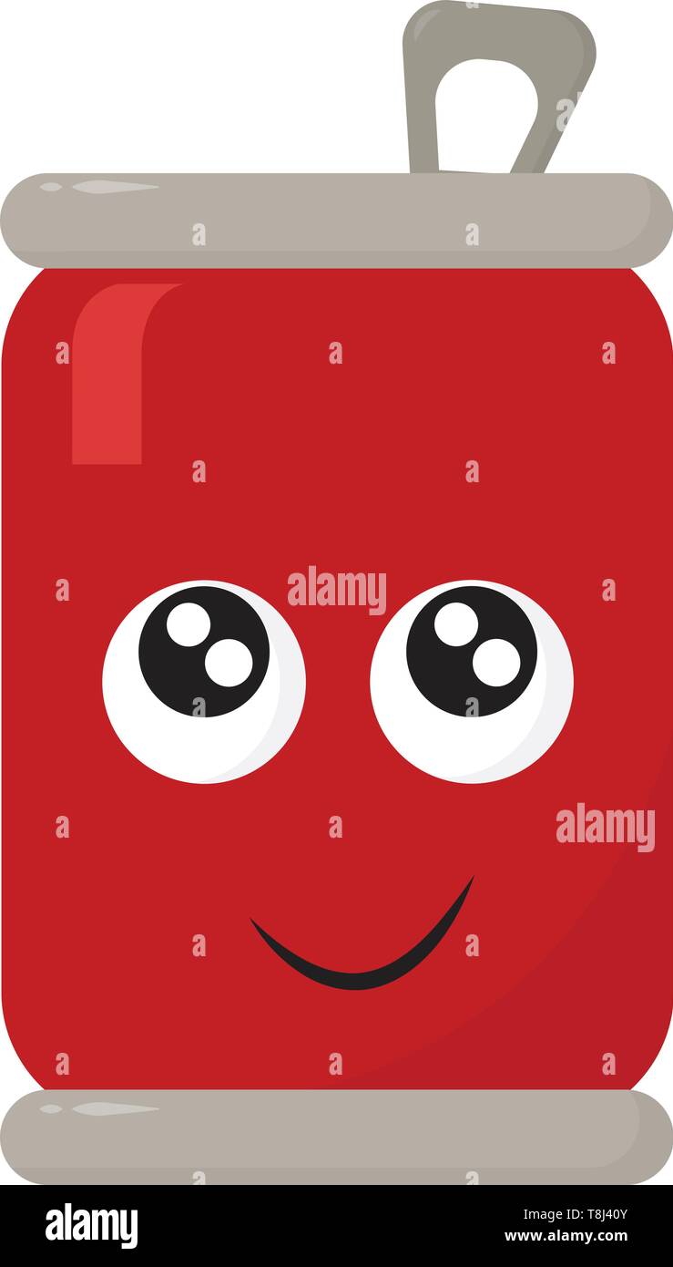 A cute cola can in red colour which is opened , vector, color drawing ...