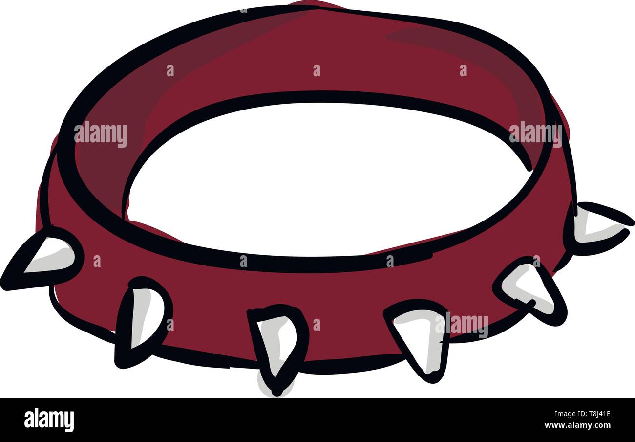 A red round collar with sharp spikes on it , vector, color drawing or ...