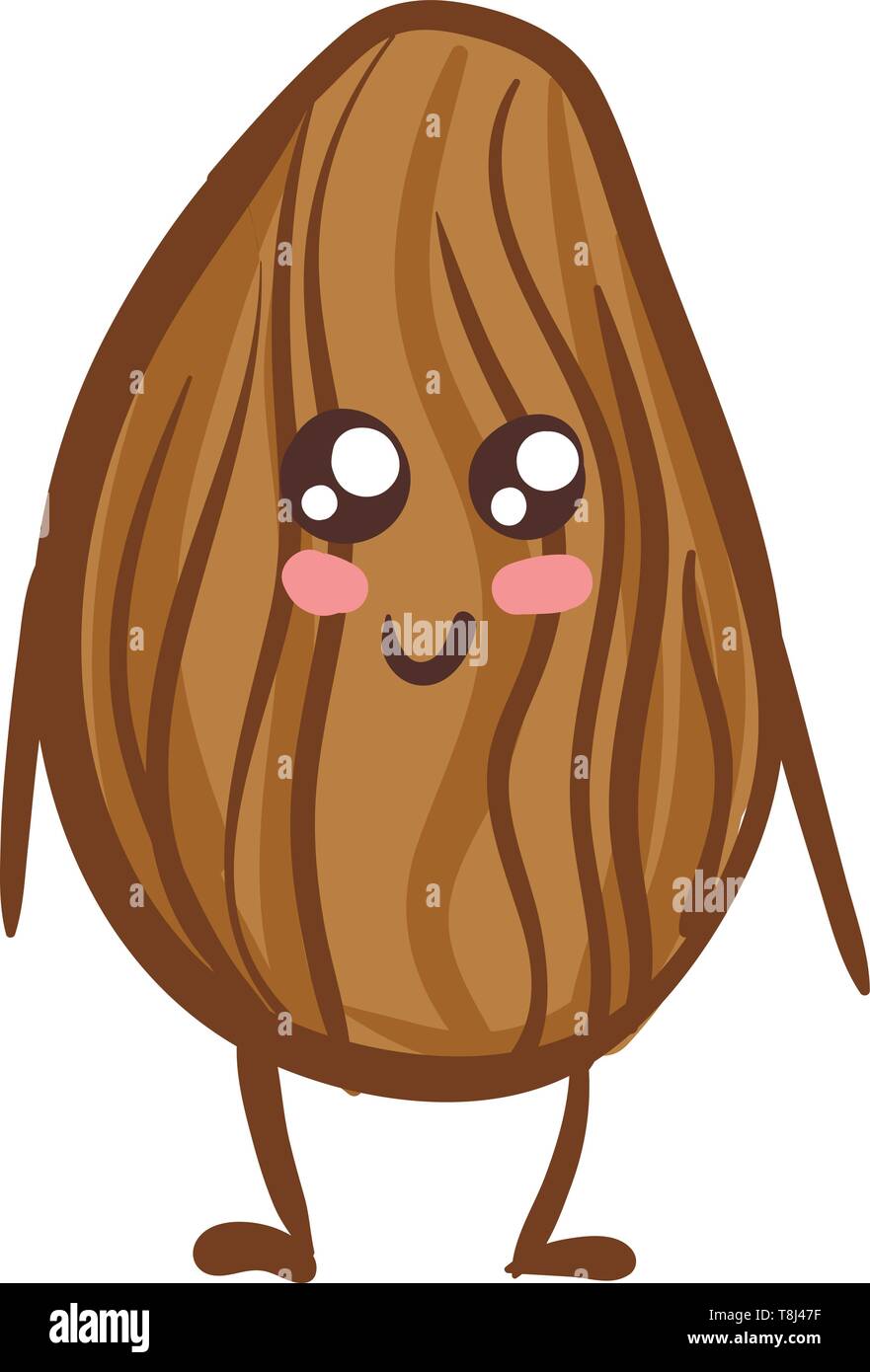 Almond nut which is very cute and happy with a smiley , vector, color ...