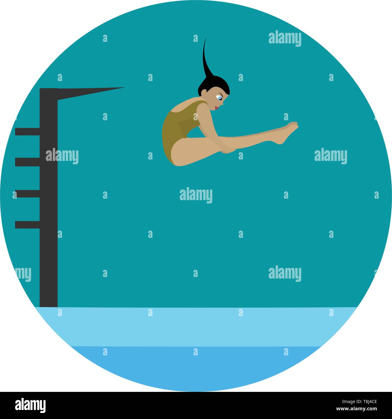 A girl diving from a height into the swimming pool , vector, color ...