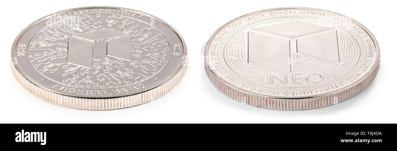 Silver neo isolated on white background. Front and back sides are shown ...
