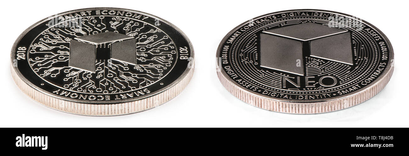 Silver neo isolated on white background. Front and back sides are shown ...