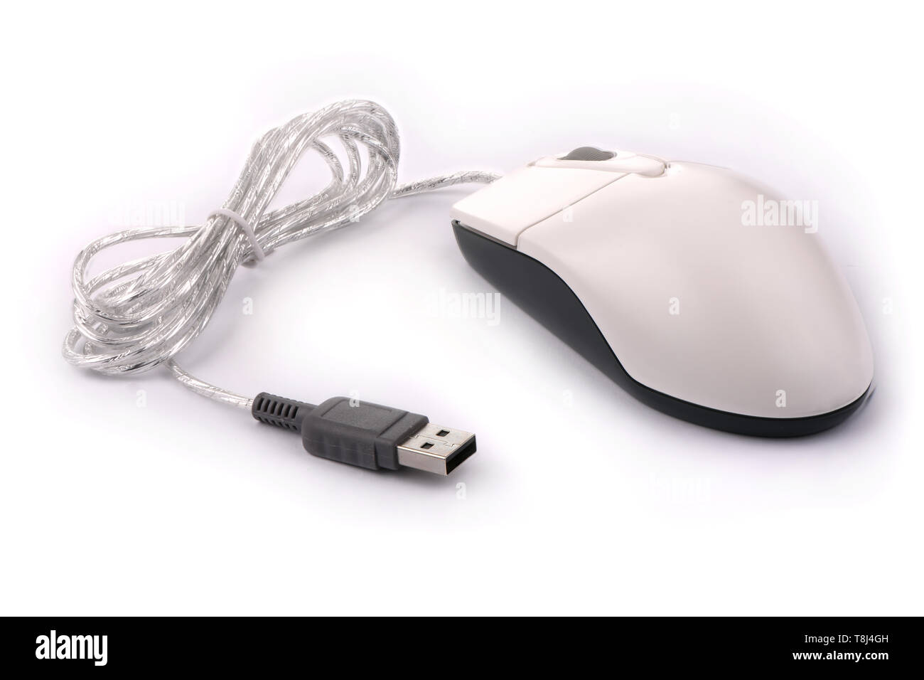 White USB computer mouse isolated on white background with soft shadow ...