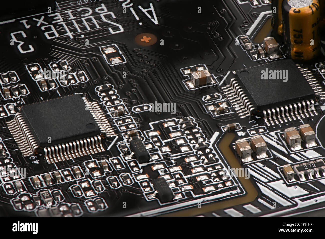 Motherboard closeup with microchips and electronic elements Stock Photo ...