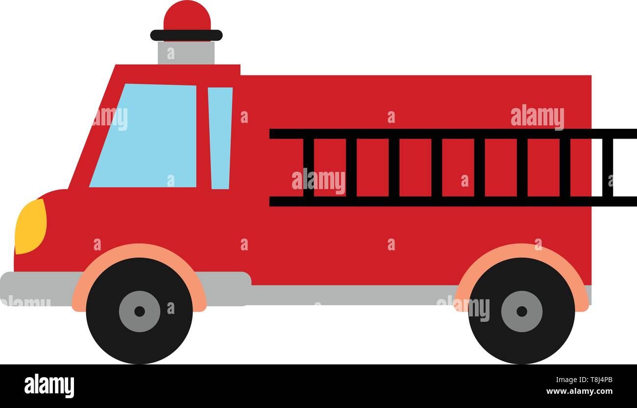 A fire engine vehicle with a siren and a ladder to save people , vector ...