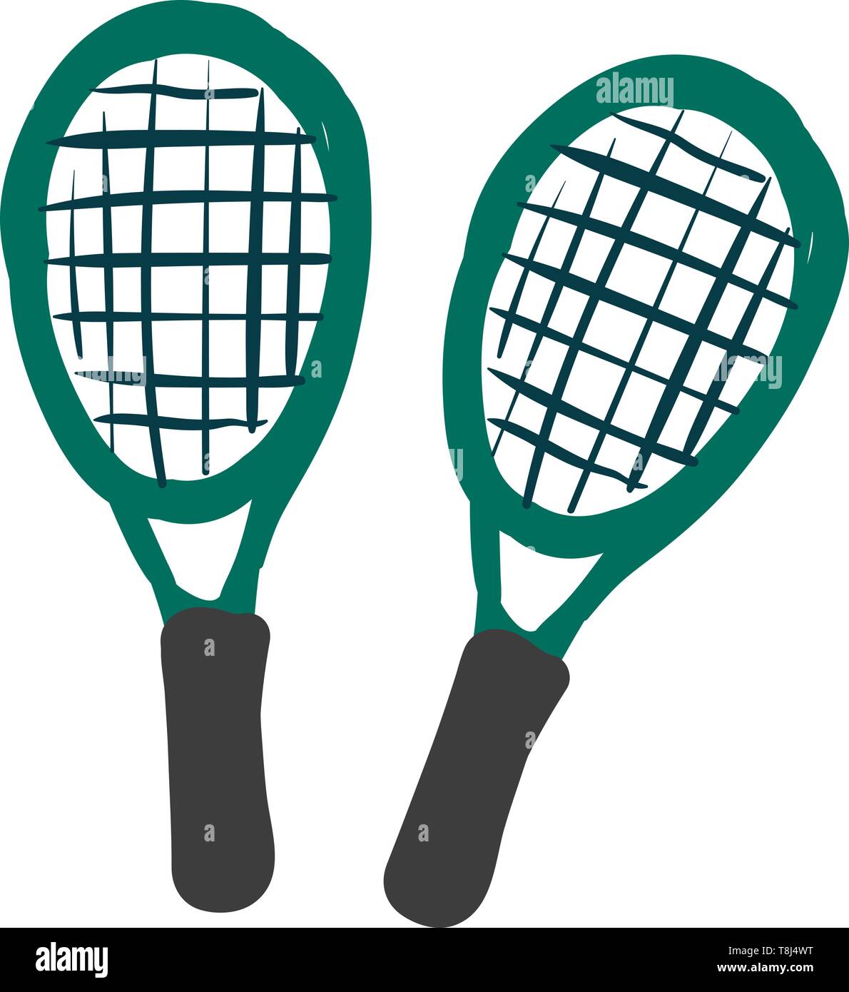 A pair of flat green tennis bat which are flat , vector, color drawing ...