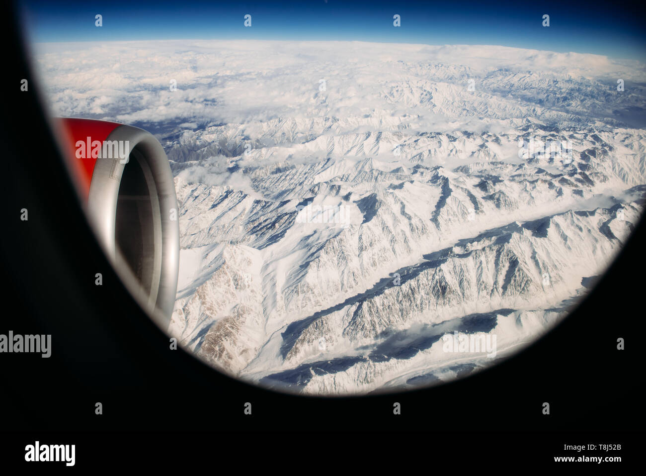 Mountain landscape through an aeroplane window, Afghanistan Stock Photo ...