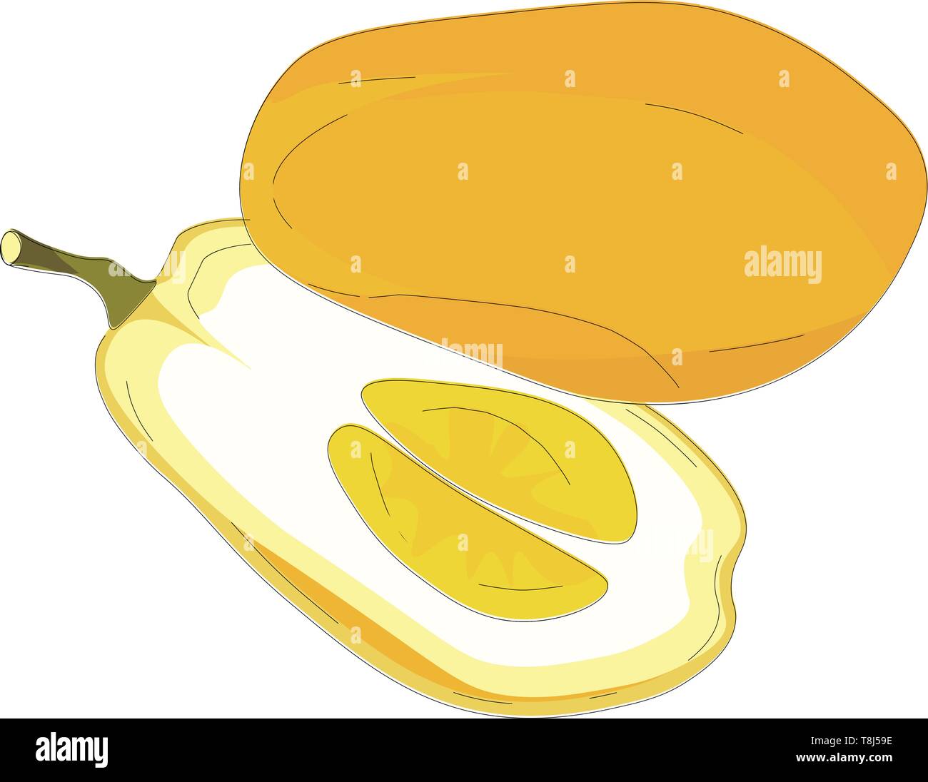 Citron which is sliced into two halves with its seed in the middle ...