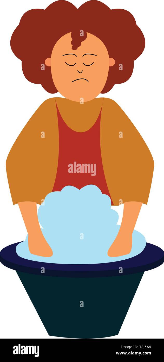 A household women washing dishes in a bowl of foam water , vector ...