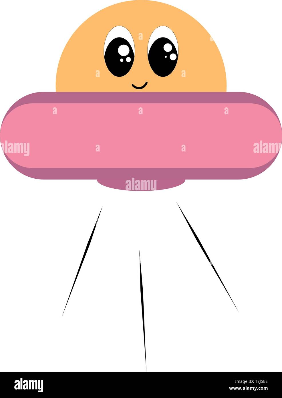 A cute small ufo in yellow and pink colour with a smile , vector, color ...