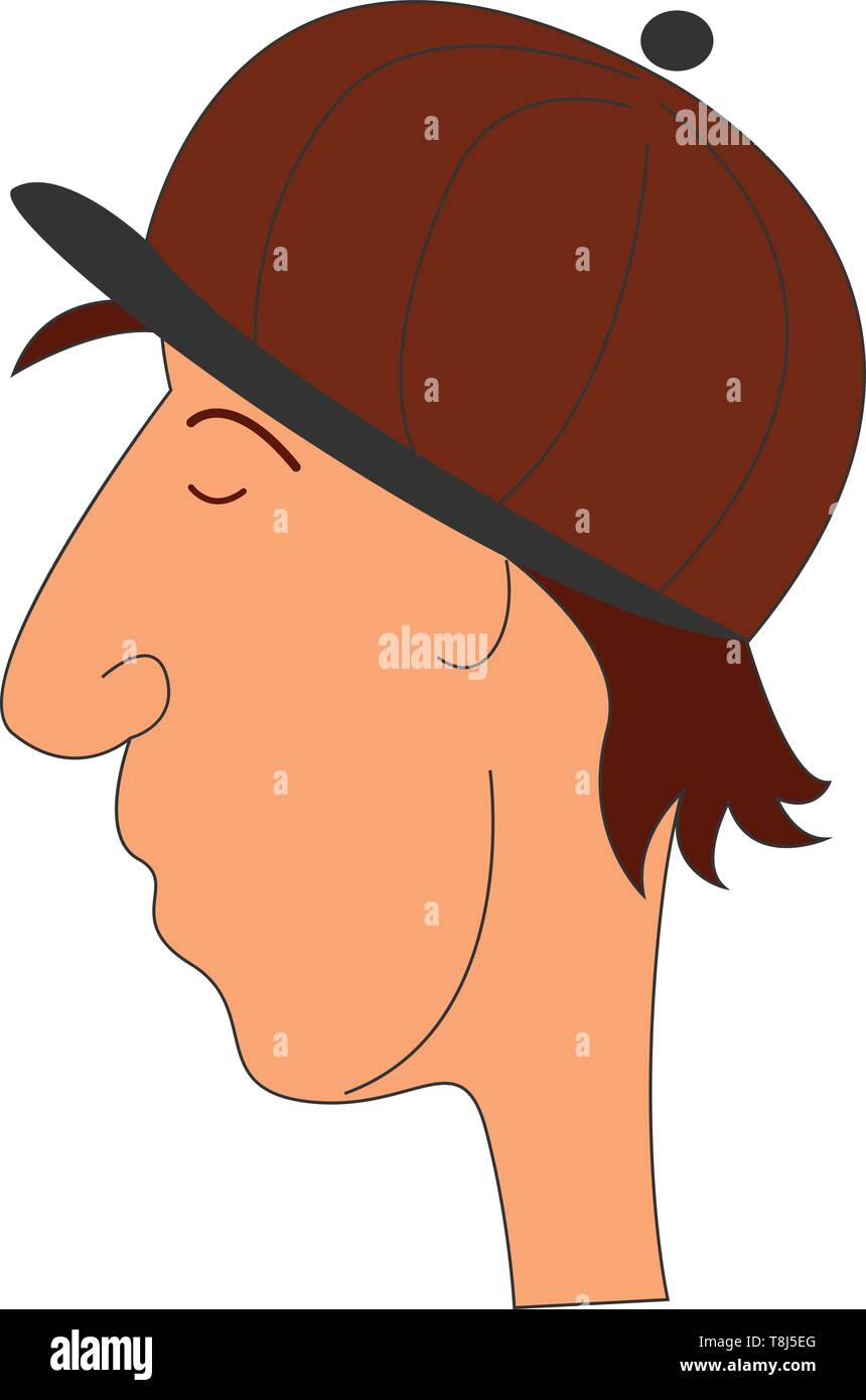 A lazy boy with nose wearing brown striped hat, vector, color drawing ...