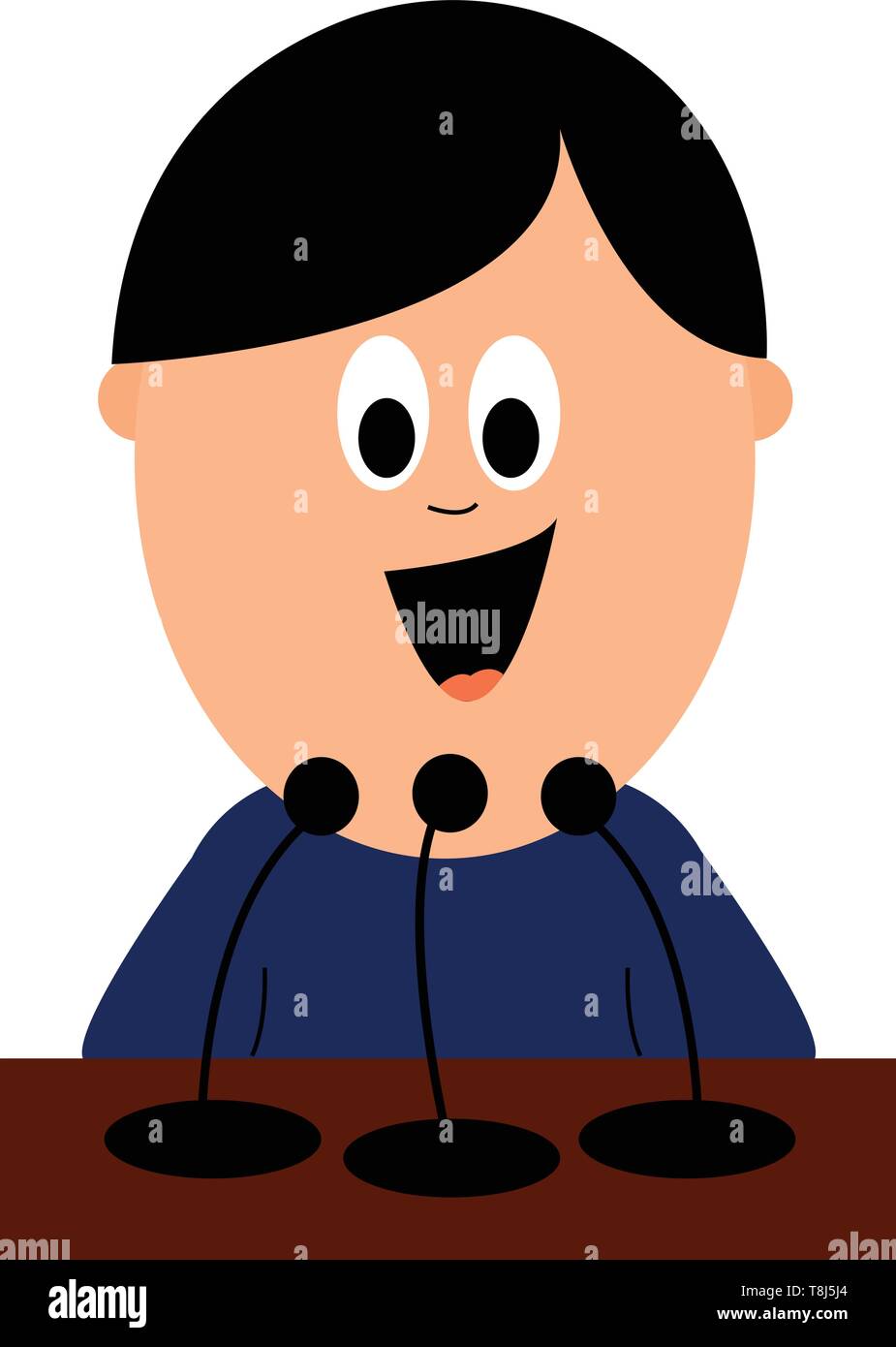 An excited boy with blue shirt is attending an interview for his job ...