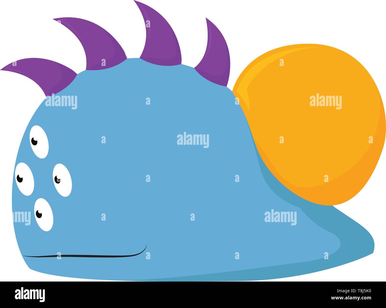 A blue jelly monster with four eyes and sharp horns, vector, color ...