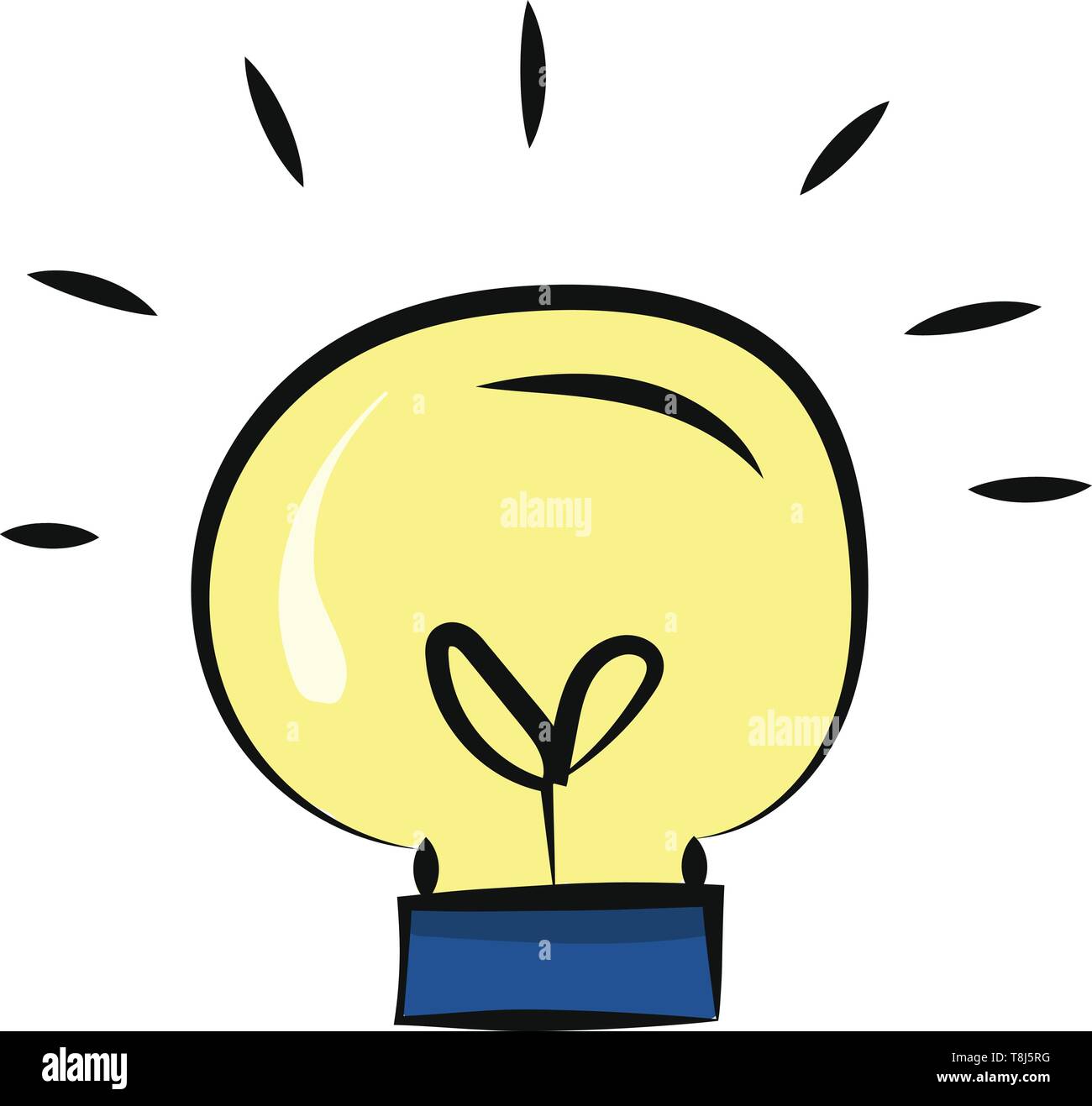 A yellow light bulb with black-colored contact wires, tow eyes, and a ...