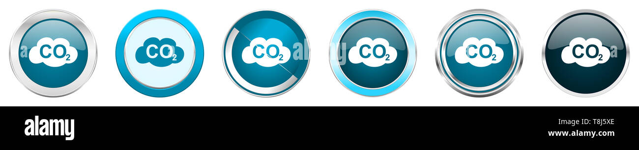 Carbon dioxide silver metallic chrome border icons in 6 options, set of ...