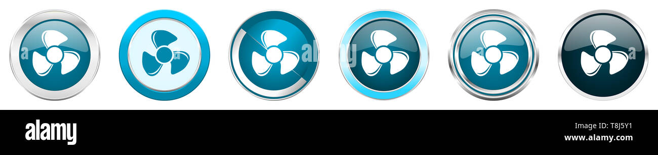 Fan silver metallic chrome border icons in 6 options, set of web blue ...