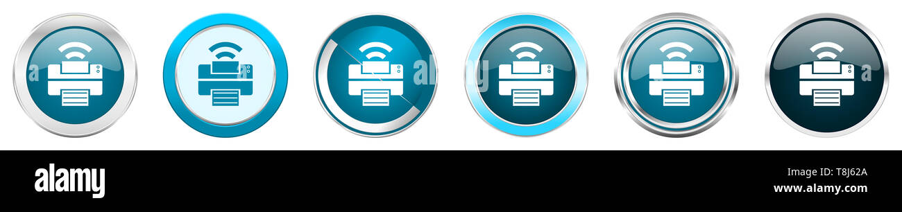 Printer silver metallic chrome border icons in 6 options, set of web ...