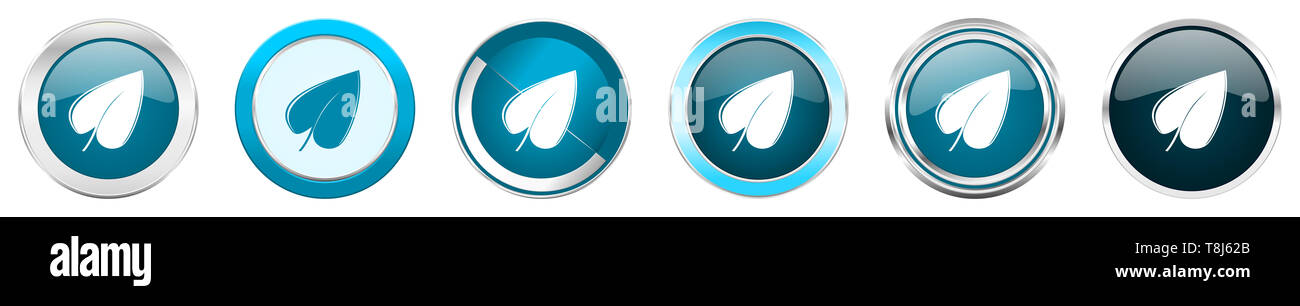 Leaf silver metallic chrome border icons in 6 options, set of web blue ...