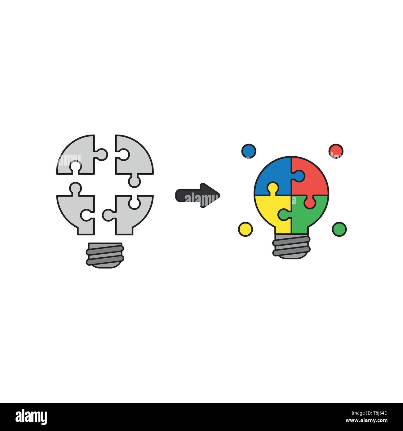 Vector icon concept of light bulb jigsaw puzzle pieces connected and ...