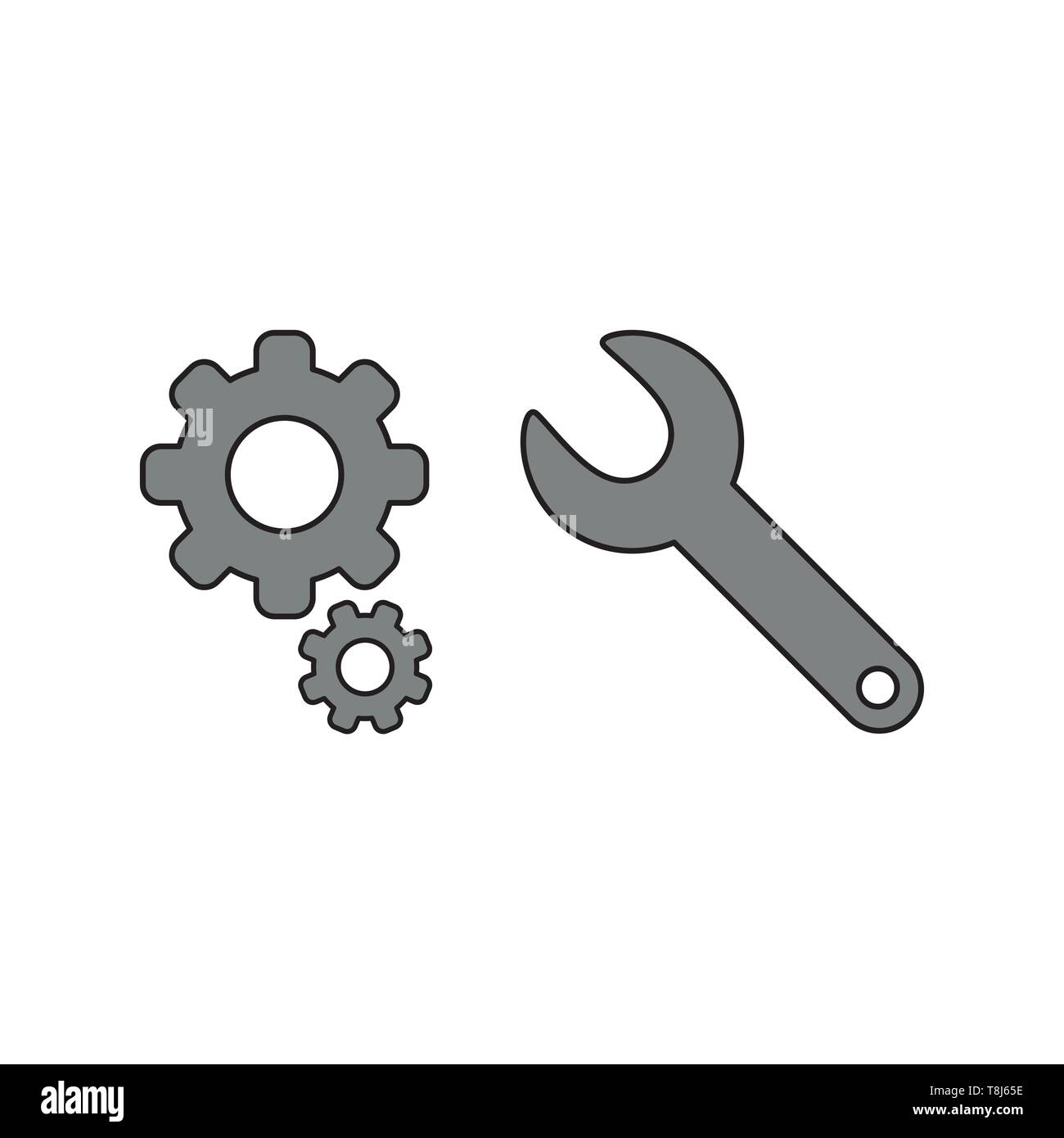 Vector illustration icon concept of grey gears with spanner. Black ...