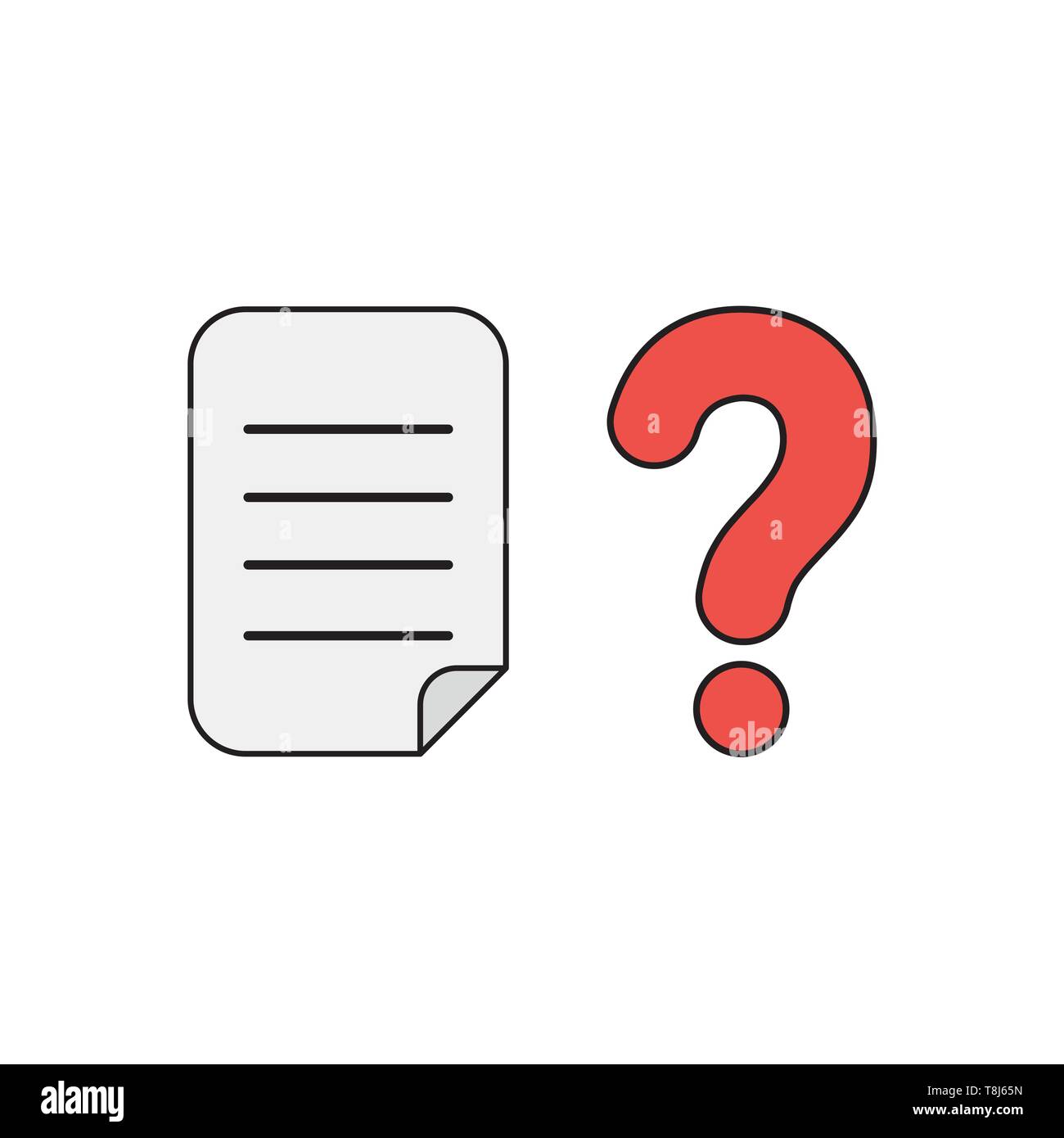 Vector icon concept of written paper with question mark. Black outlines ...