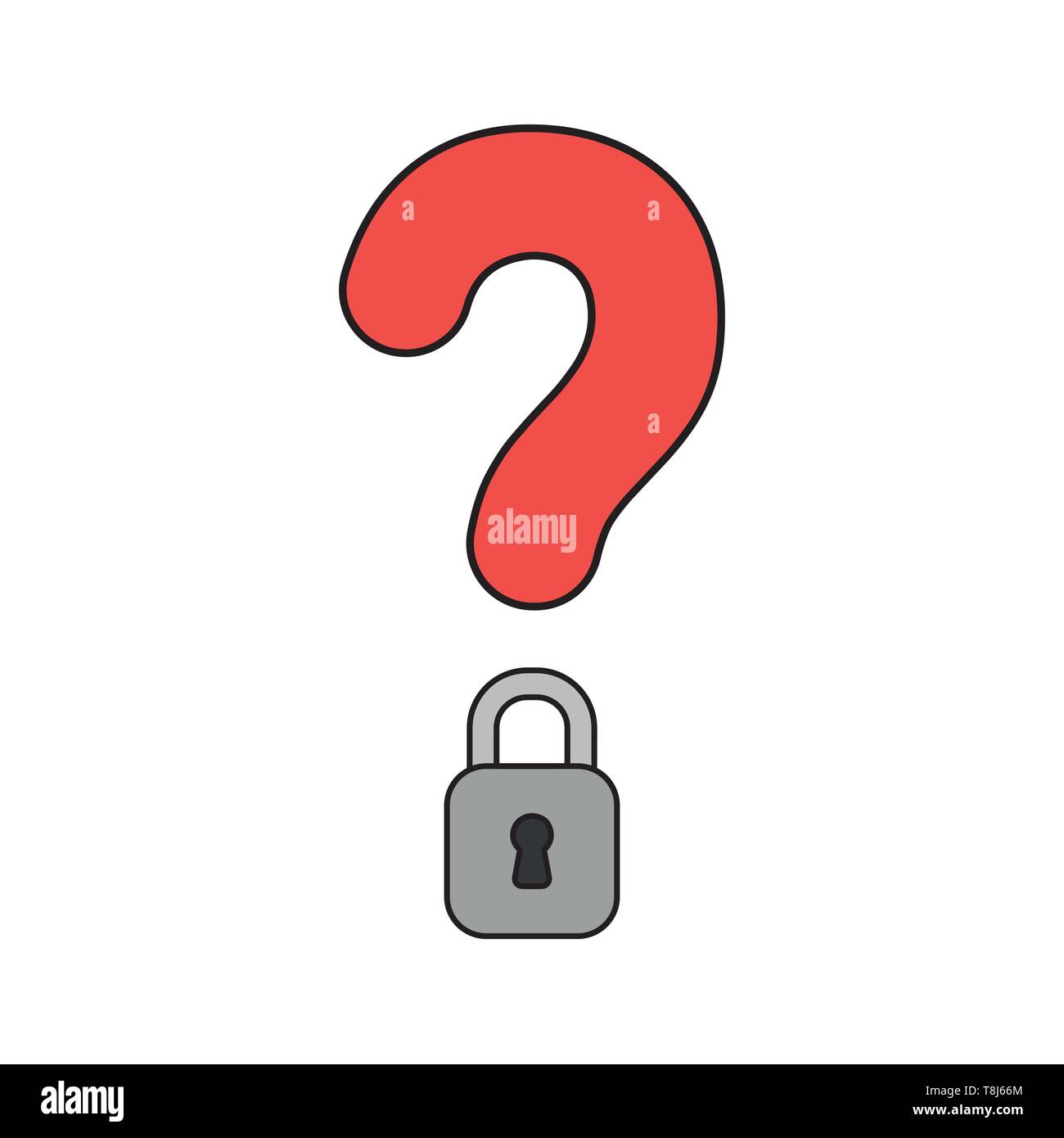 Vector icon concept of red question mark with closed padlock. Black ...