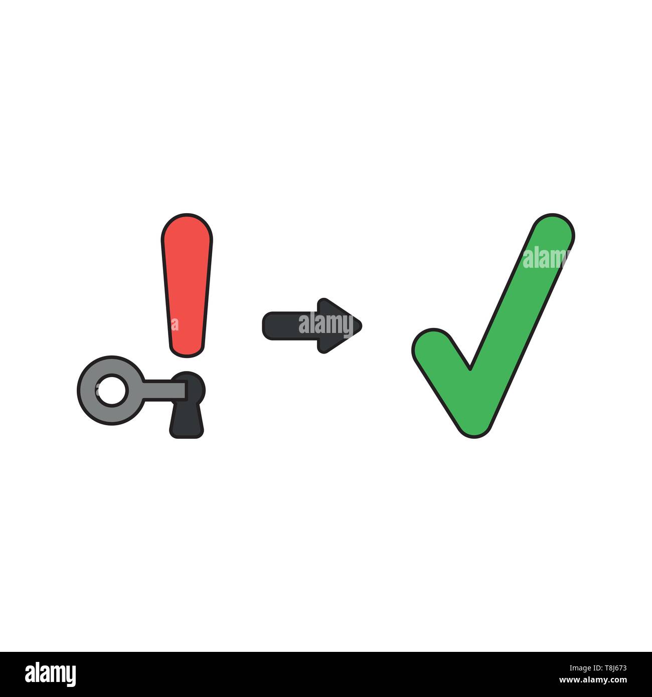 Vector icon concept of key unlock exclamation mark keyhole and check ...