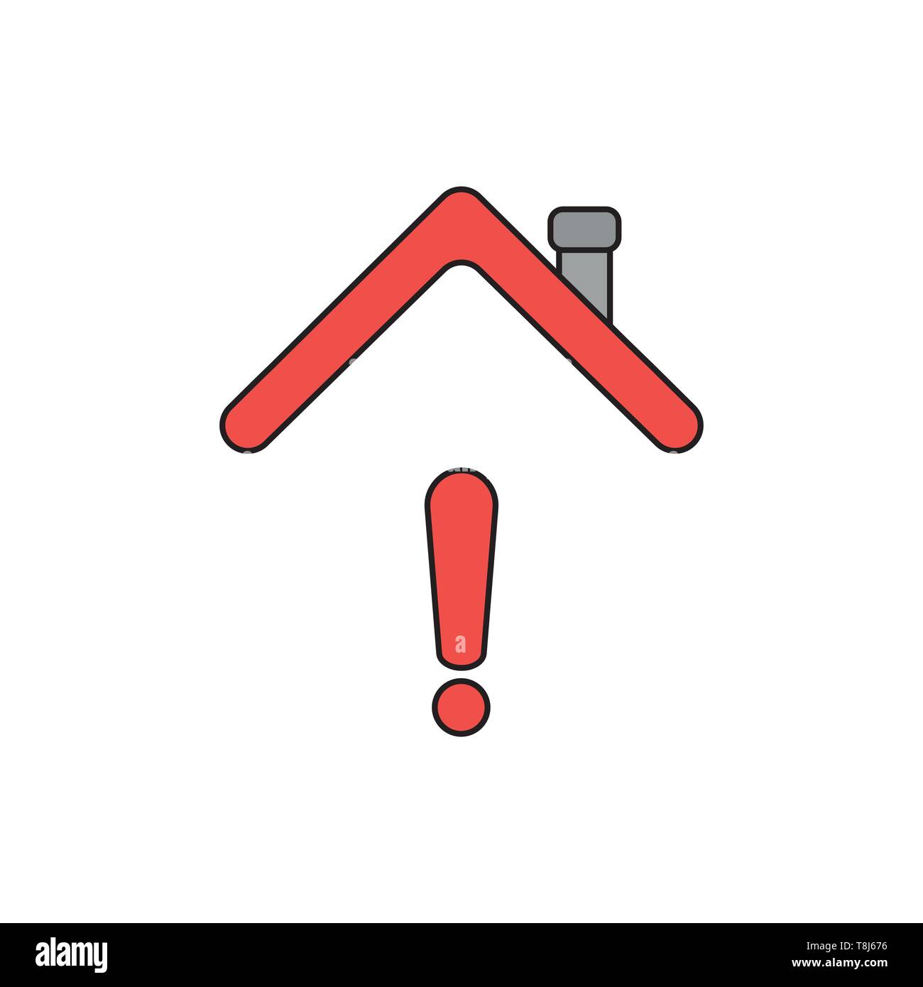 Vector icon concept of red exclamation mark under house roof. Black ...