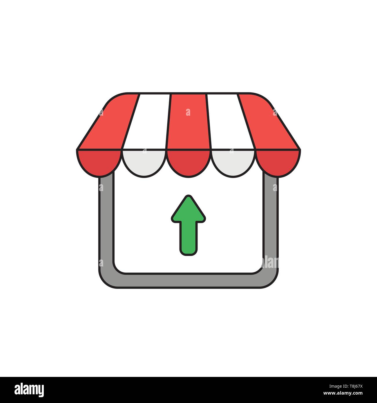 Vector icon concept of shop store with arrow moving up. Black outlines ...