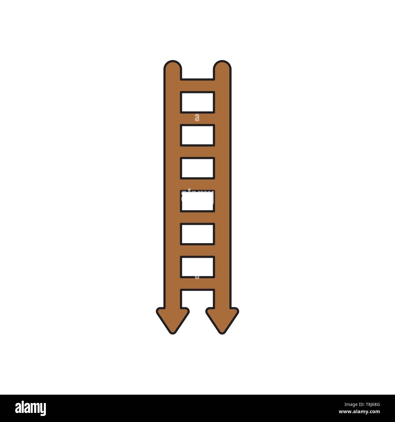Vector icon concept of wooden ladder with arrows moving down. Black ...