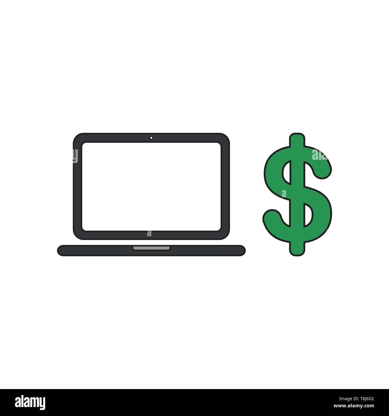 Vector icon concept of laptop computer with dollar symbol. Black ...