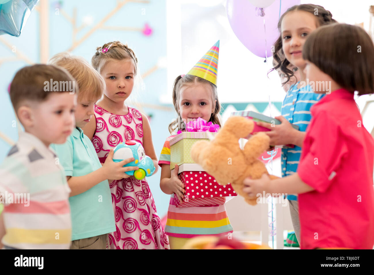 Childhood, holidays, celebration and friendship concept. Happy kids ...